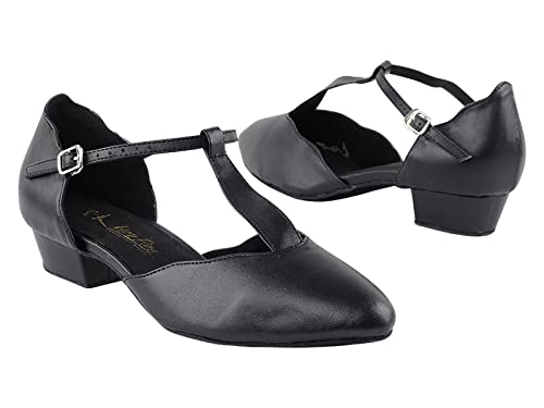 Very Fine Dancesport Shoes - Ladies Practice Latin, Salsa, Ballroom Practice Dance Shoes - 6819FT Black Leather - 1 inch Flat Heel & Canvas mesh Shoe Bag (Black Leather, Size 8)