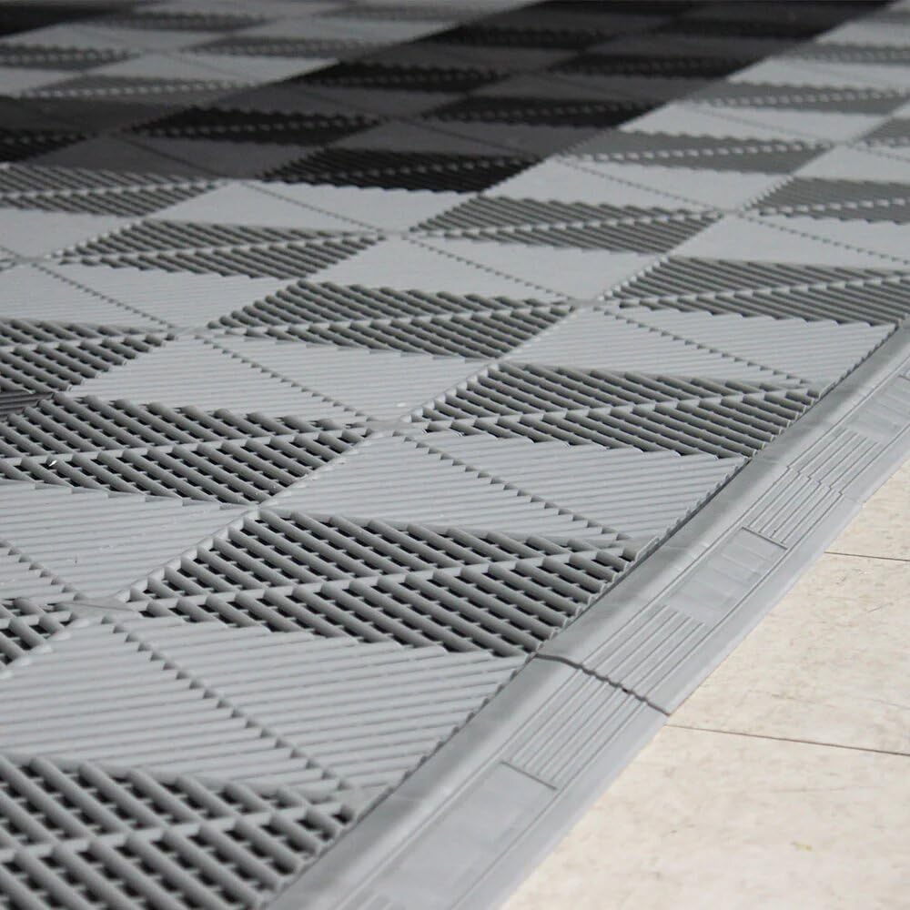 SafeRacks Floor Tile Edge Pieces - Garage Transformation Project, Seamless, Durable Interlocking, Enhance Appearance and Safety, Compatible with SafeRacks Tiles - 15.75" x 2", Female Kit Edge, Black