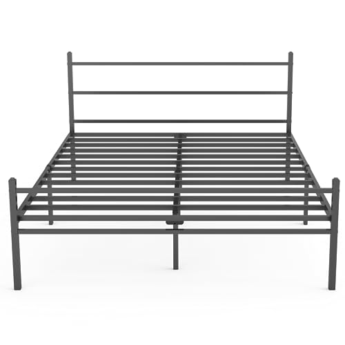 REGOSS Queen Bed Frame with Headboard, 11 Inch Heavy-Duty Metal Bed Frame with Storage and Anti-Slip Strap, Noise Free Bed Frames Features Sturdy Metal Slats, No Box Spring Needed, Easy Assembly