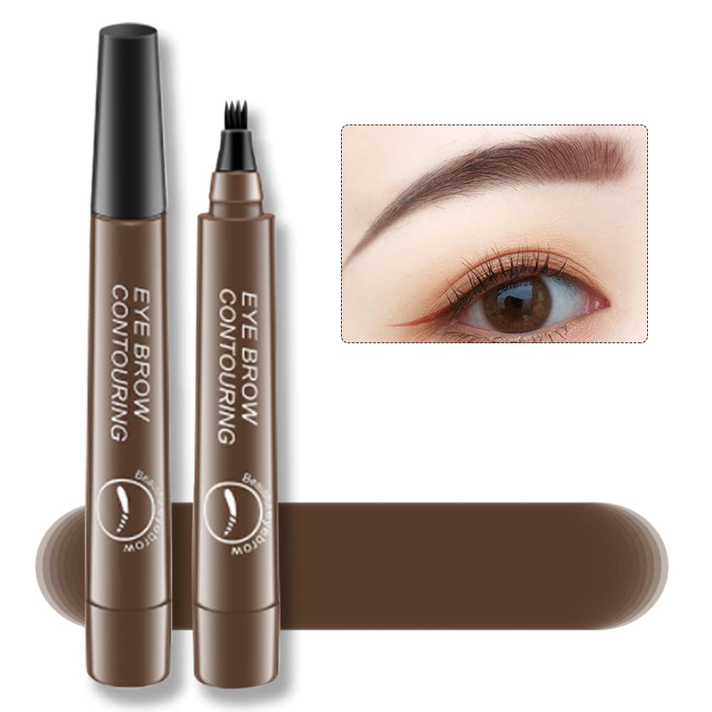 Upgrade Tattoo Eyebrow Pen, Waterproof Microblading Brow Pencil, 24 Hours Long Lasting, Smudge-proof, Natural Looking (2# Dark Brown)