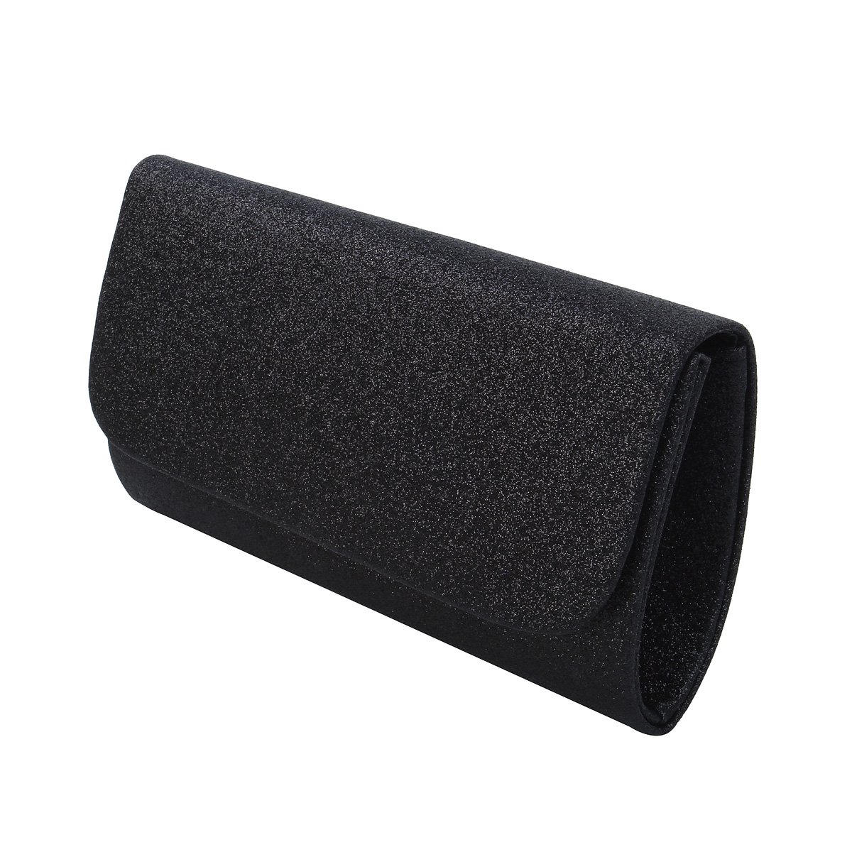 Premium Small Metallic Glitter Flap Clutch Evening Bag Handbag, Navy