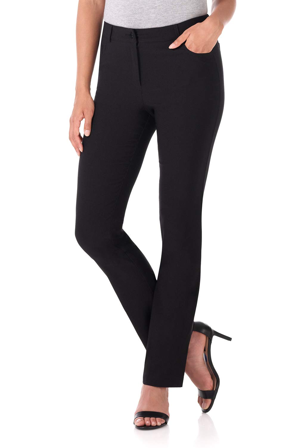 Rekucci Women's 5 Pocket Straight Leg Pant with Stretch Waistband (6, Black)