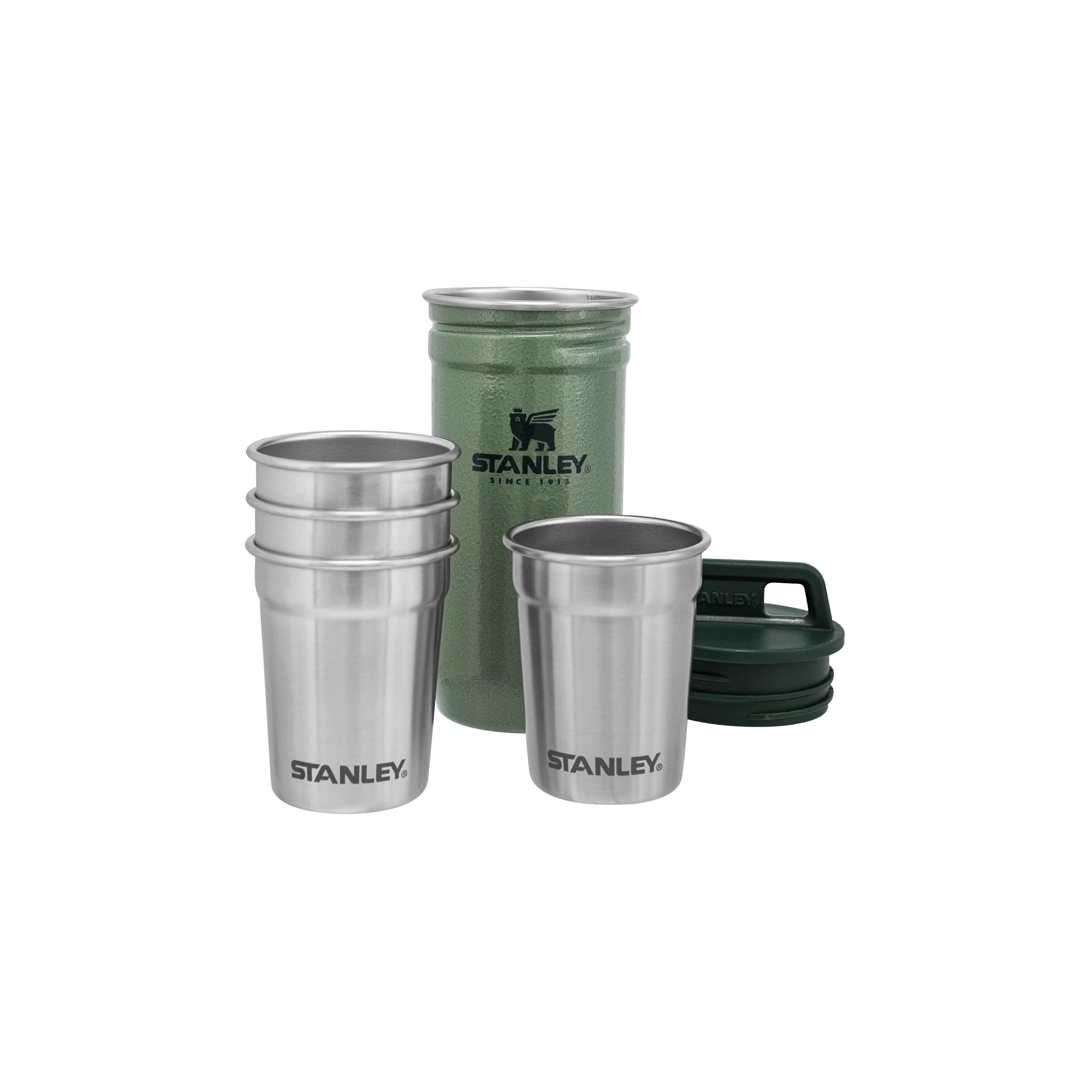 STANLEY Adventure Nesting Shot Glasses Set 0.59ML Hammertone Green – BPA Free Stainless Steel Shot Glasses - Packable Thanks to Nesting System - Dishwasher Safe