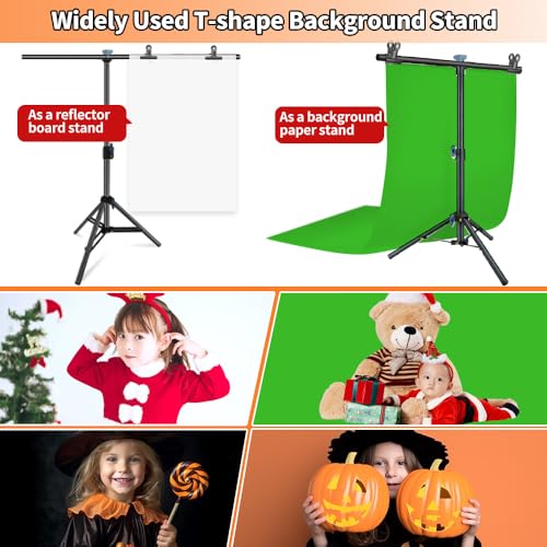YAYOYA Portable T-Shape Backdrop Stand Kit 26 Inches Wide, Adjustable Small Desktop Photo Background Stand, Sturdy T Shape Support Stand Back Drop Holder with 2 Clip Clamps for Photography