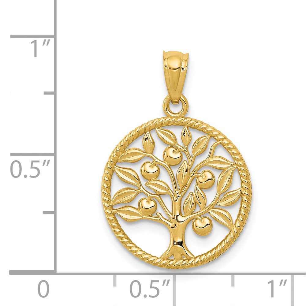 Solid 14k Yellow Gold Tree Of Life in Round Pendant Charm - 23mm x 16mm