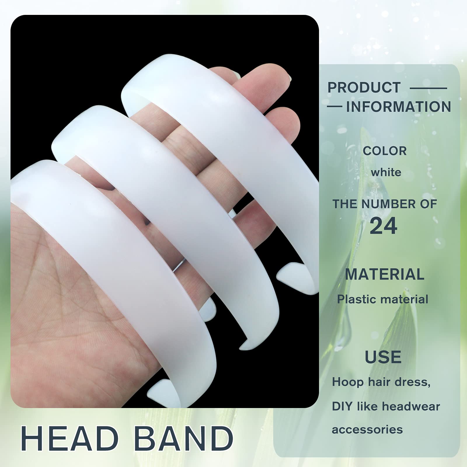 VOKOY 24 Pcs White Plastic Headbands, 1" Wide No Teeth Plain Headbands DIY Hair Bands Headbands for Girls Women