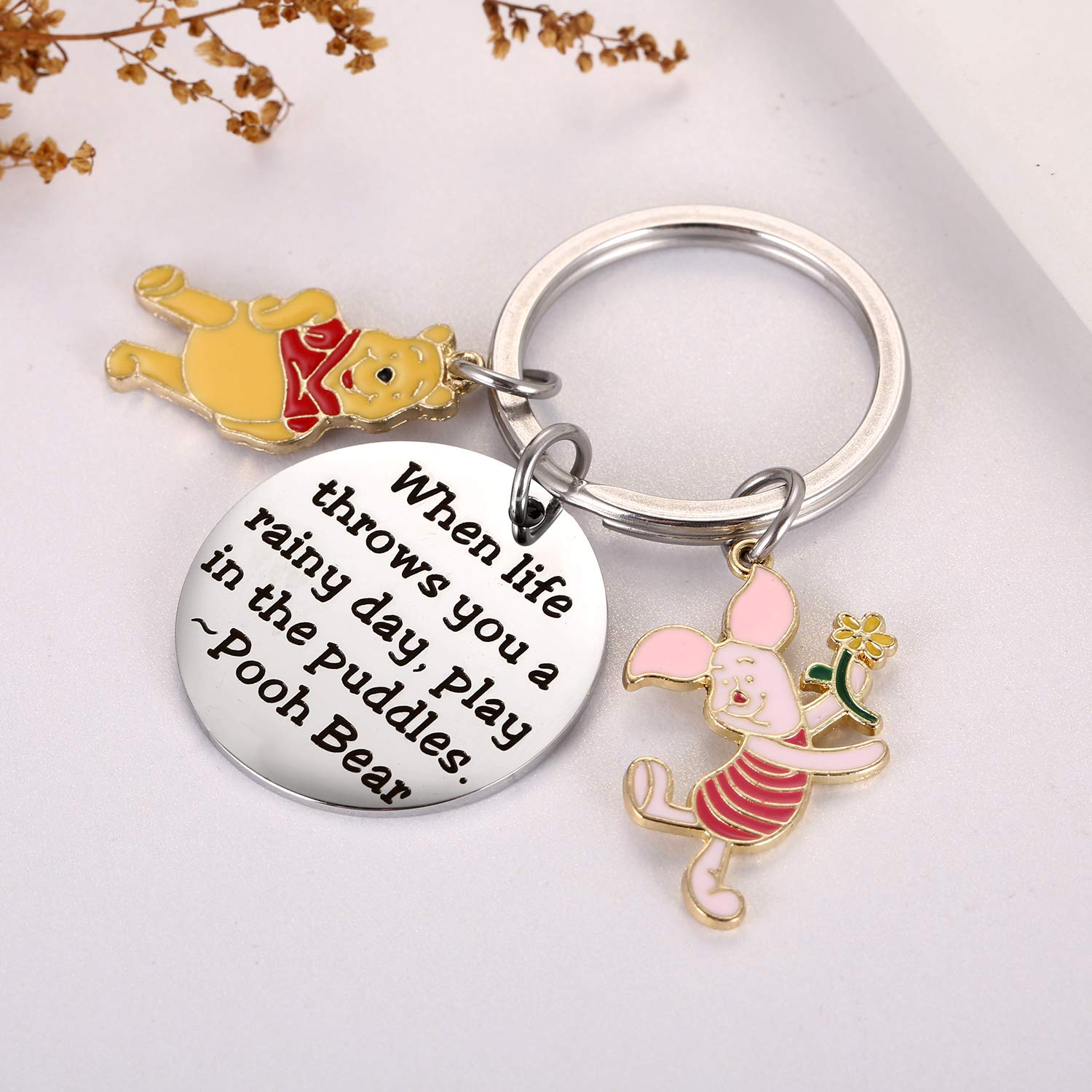 Pooh Bear Piglet Keychain Decor Party Suppiles - When Life Throws You a Rainy Day, Play in The Puddles Inspirational Gifts