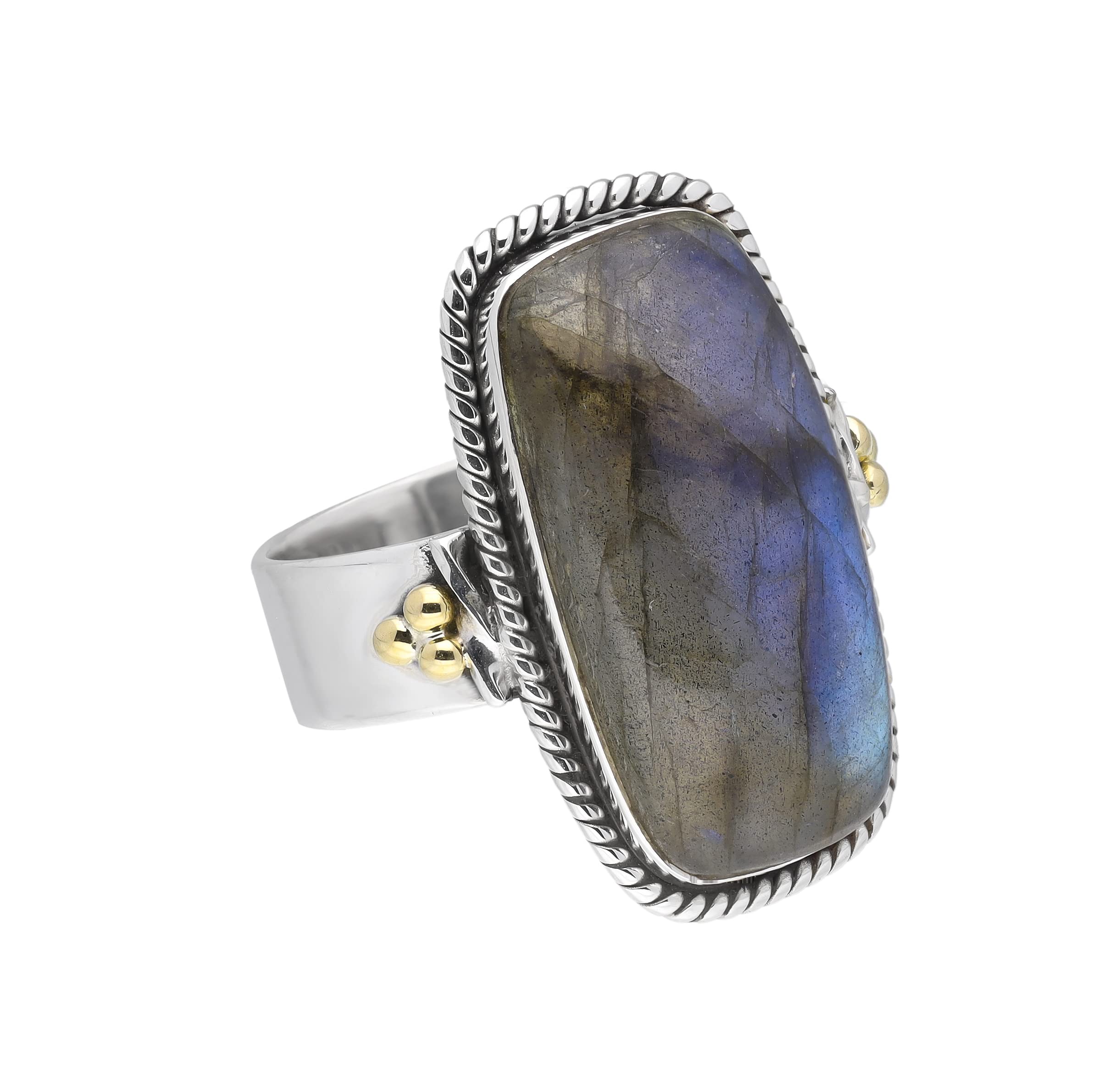 YoTreasure Labradorite Solid 925 Sterling Silver Brass Accents Ring Jewelry