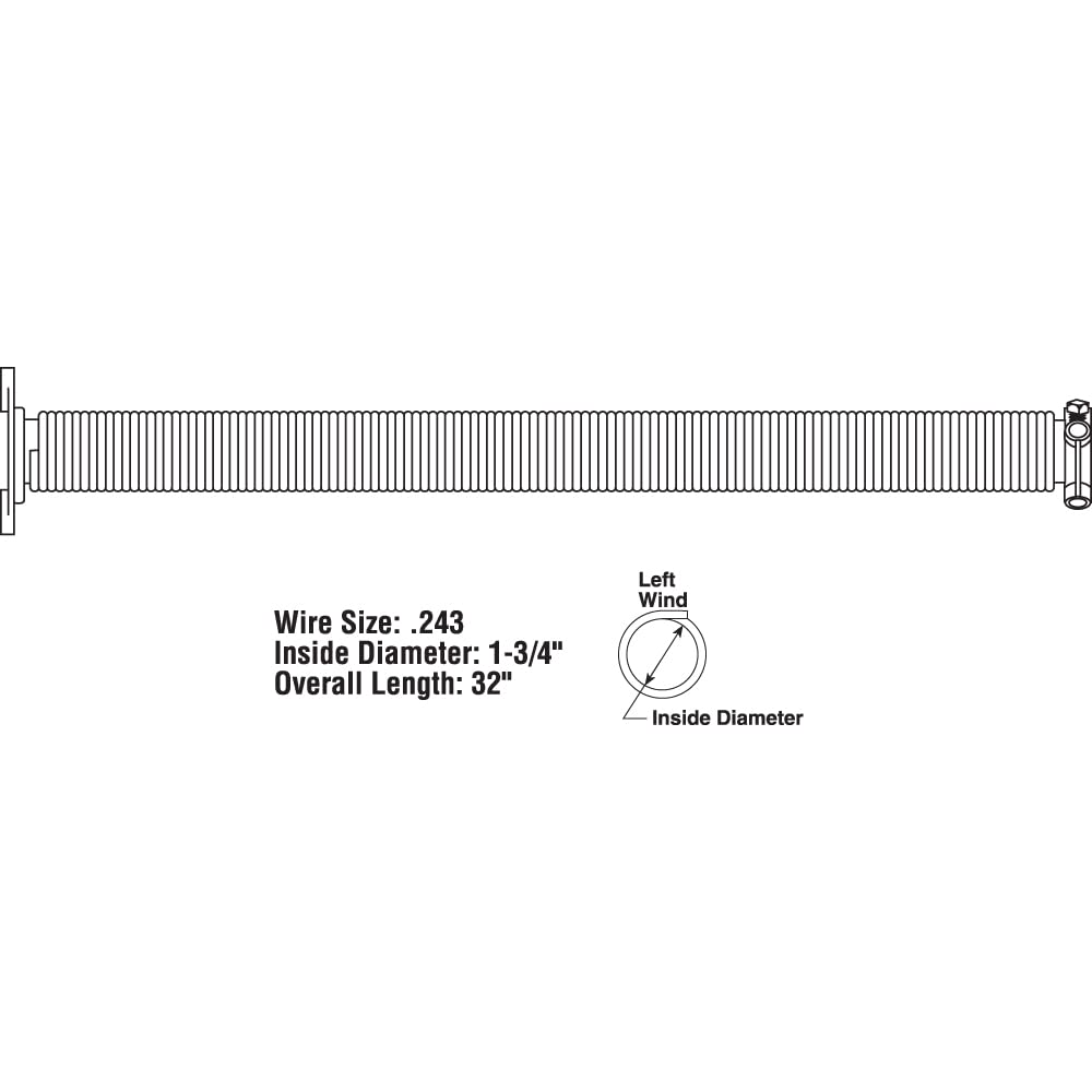 Prime-Line GD 12229 Garage Door Torsion Spring, 0.243 in. x 1.75 in. x 32 in., Red Painted End, Left-Hand Wind (Single Pack)