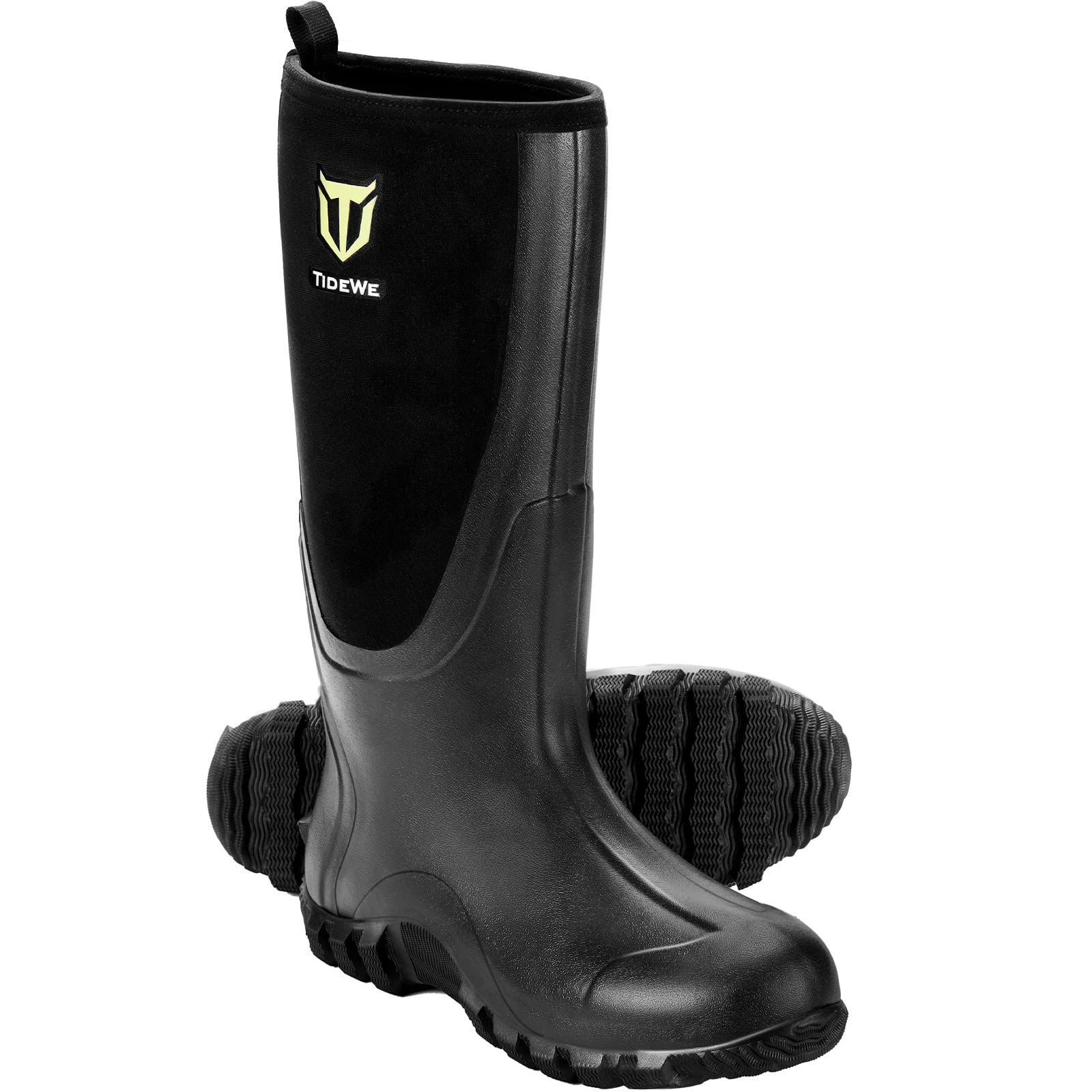 TIDEWE Rubber Boots for Men Multi-Season, Waterproof Rain Boots with Steel Shank, 6mm Neoprene Durable Rubber Outdoor Hunting Boots Size 9