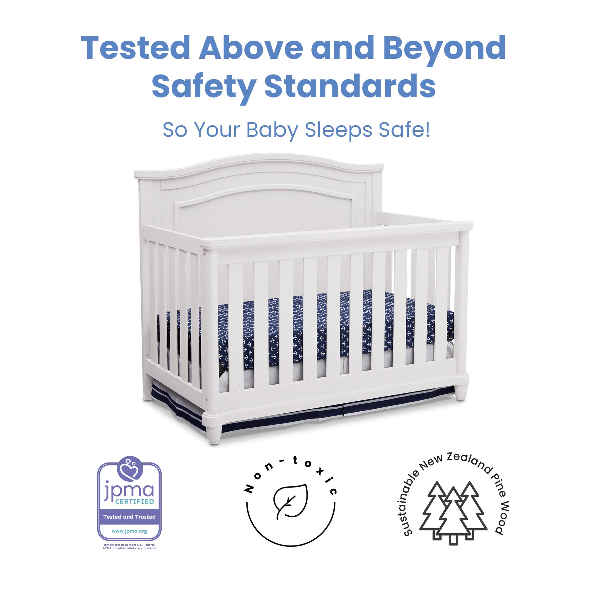 Simmons Kids Belmont All-in One 4-in-1 Convertible Crib and Rail Kit - Greenguard Gold Certified, Bianca
