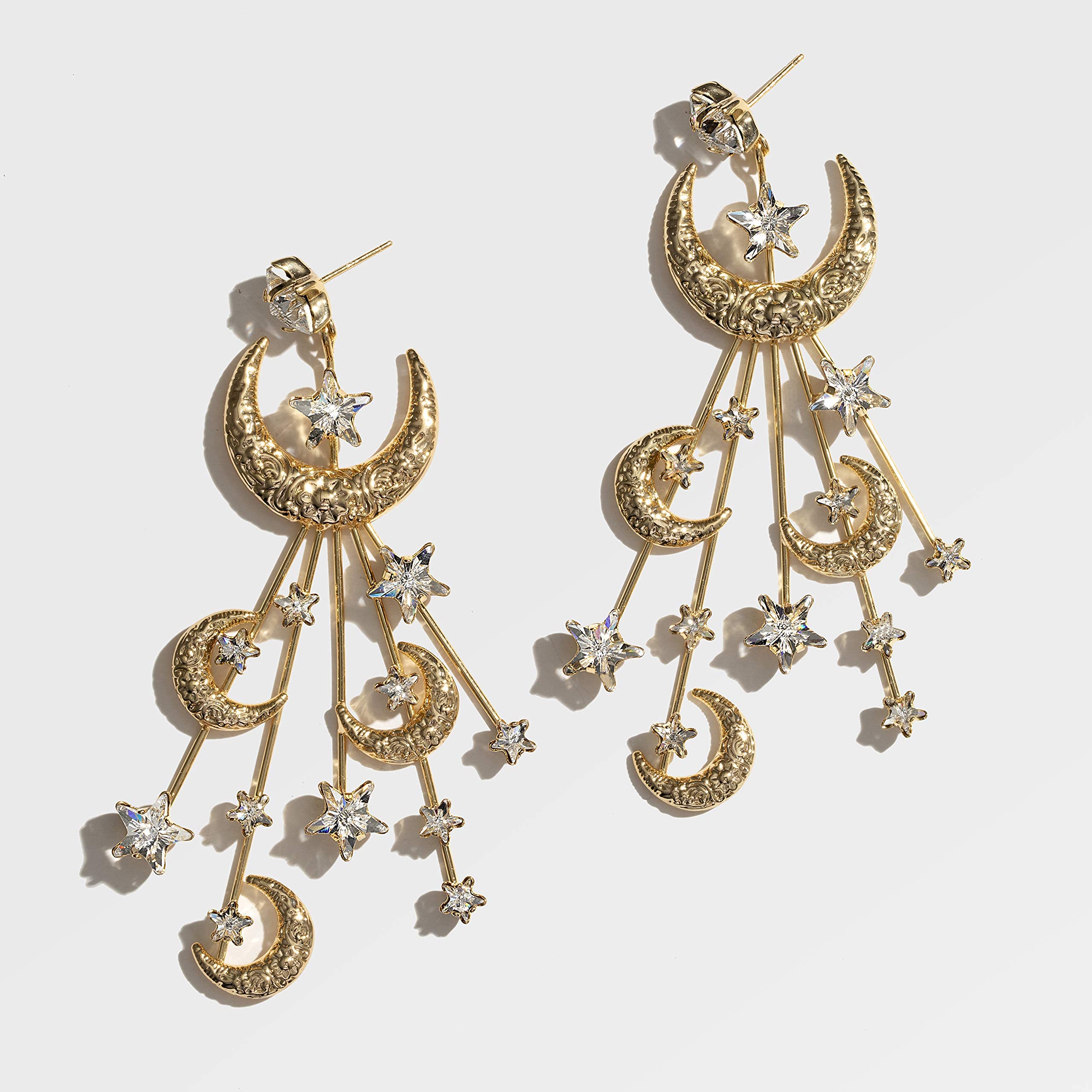 Star Moon Earrings Made Swarovski Crystal Gold Plated Crescent Moon Stars Drop Dangle Earrings Chunky Statement Star Earrings for Women Trendy Jewelry Gift