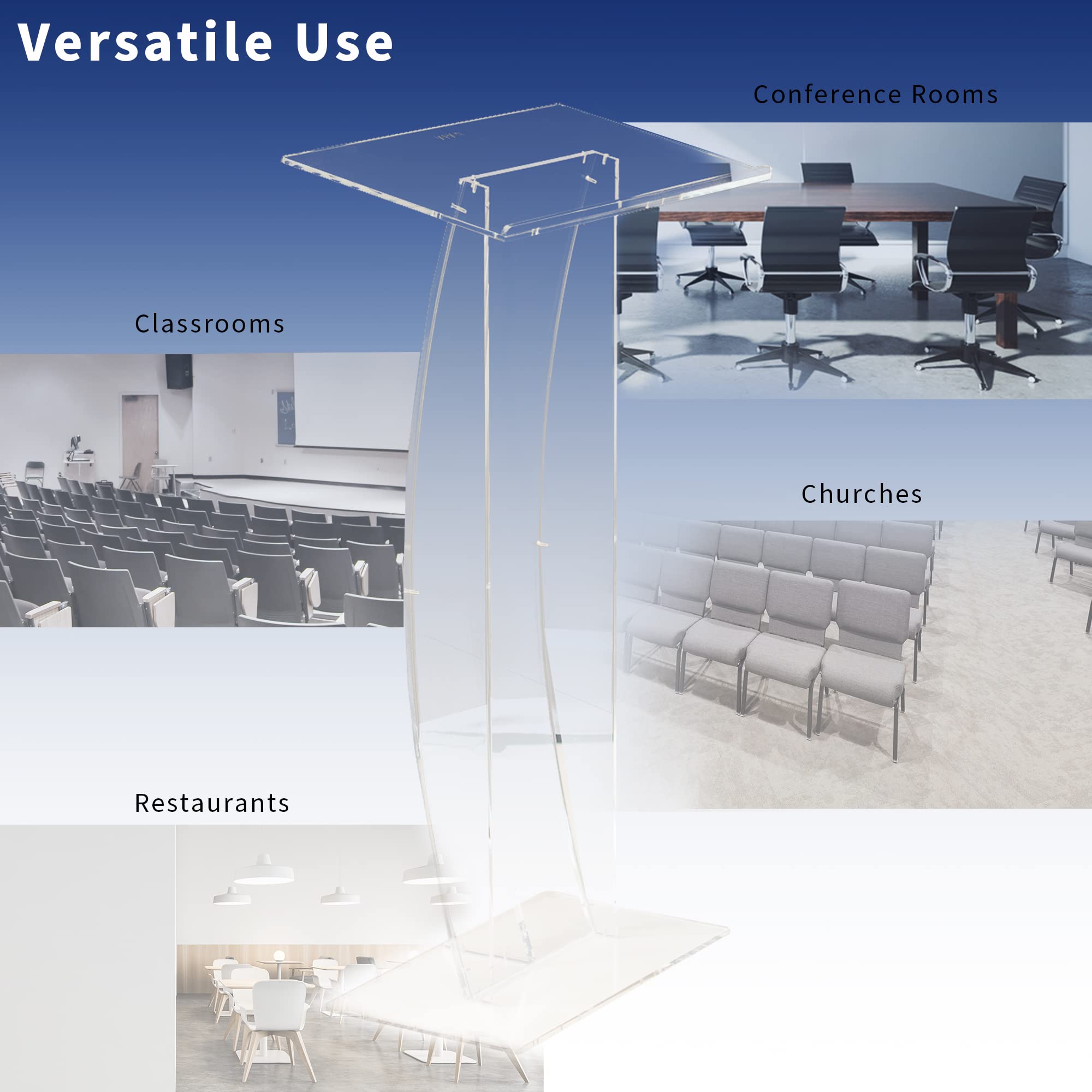 VIVO Acrylic Podium Stand, Sleek Transparent Professional Presentation Lectern with 27 inch Reading Surface Platform, Clear Appearance for Office, Classroom, Restaurant, and More, Stand-PDMA