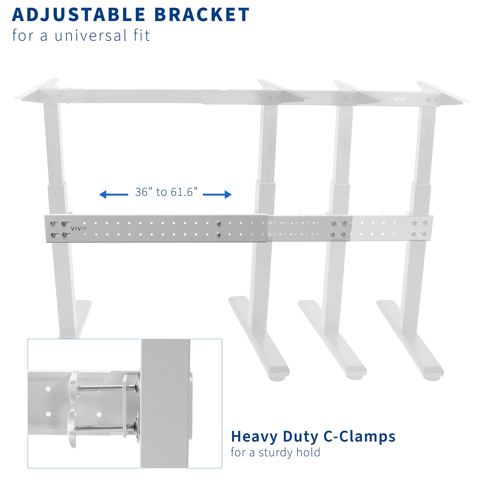 VIVO Universal Steel Clamp-on Desk Stabilizer Bar, 36 to 61.6 inch Bracket Support System for Sit to Stand Desk Frames, White, DESK-STB01W