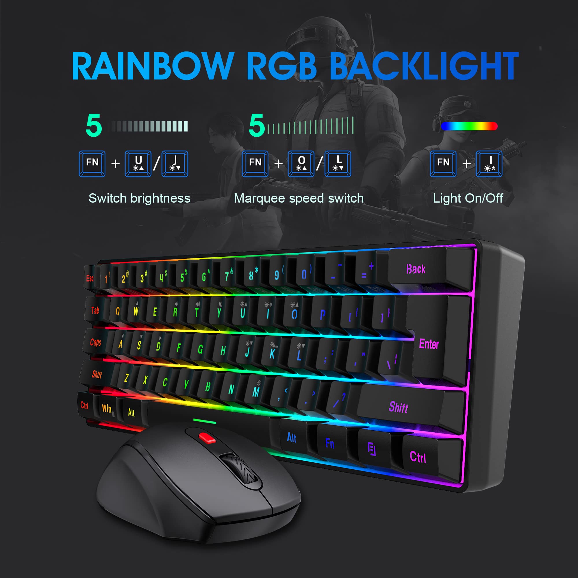 Snpurdiri 60% Wireless Gaming Keyboard,2200mAh Mini 61 Keys Mechanical Feeling Keyboard with Bluetooth 5.1&2.4G Wireless Dual Modes,Support Charging,Suitable for PC/Tablet/Smartphone Gamer,White