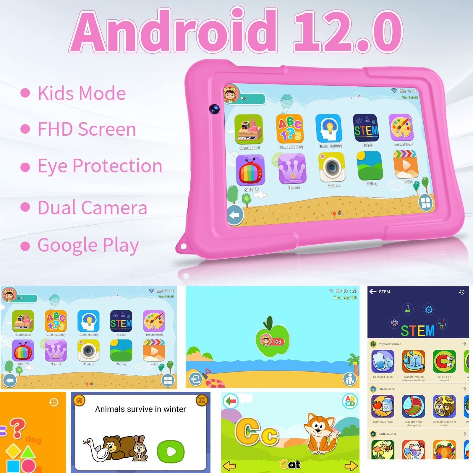 TUOHAITIME Android 11 Tablet for Kids 7inch Toddler Tablets 3GB+32GB Google Play Kids Tablet iWawa APP Pre-Loaded Learning Educational Tablet with Kids-Proof Case Netflix YouTube