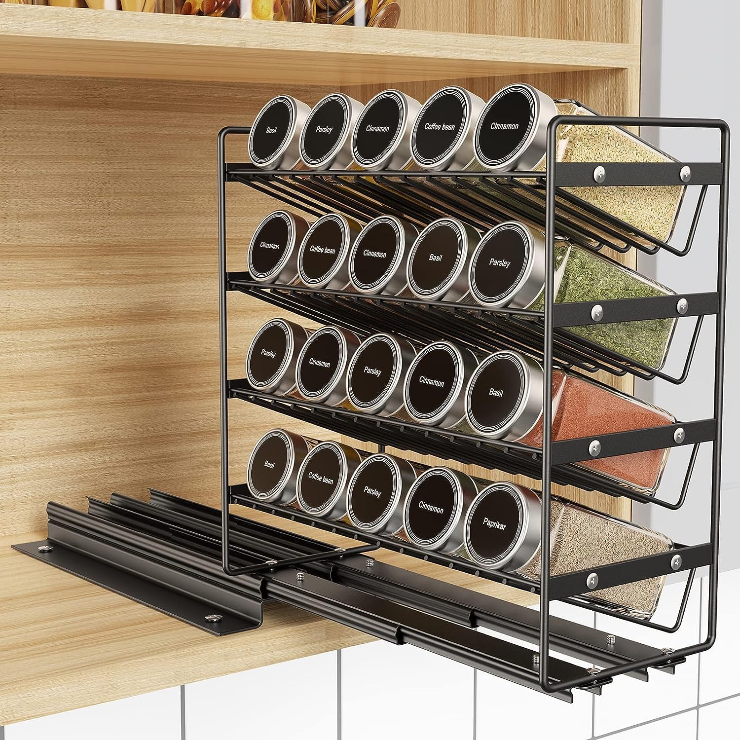 Vetacsion 4 Tier Pull Out Spice Rack Organizer for Cabinet 10 inch Wide, Detachable Double Facing, Metal