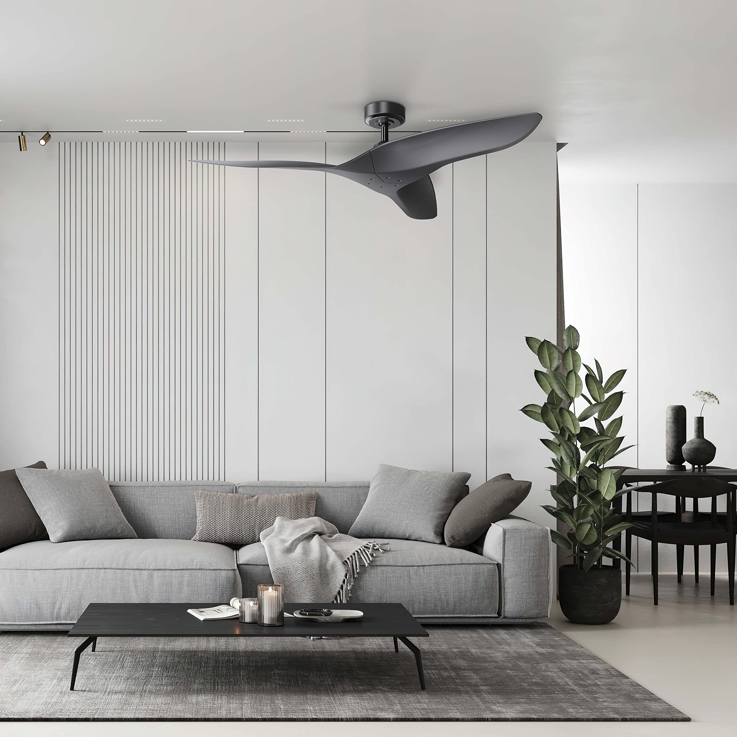Parrot Uncle Ceiling Fans with Remote Control Modern Black Ceiling Fans No Light for Bedroom Outdoor Ceiling Fans for Patios Covered, 56 Inch