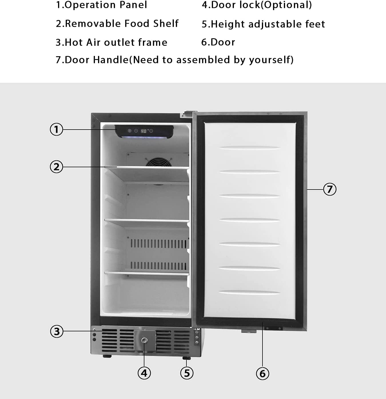 WATOOR 15 Inch Built-in Fridge Stainless Steel Beverage Cooler Under Counter Refrigerator with 36-61°F Temperature Range - Soda and Beer Refrigerator