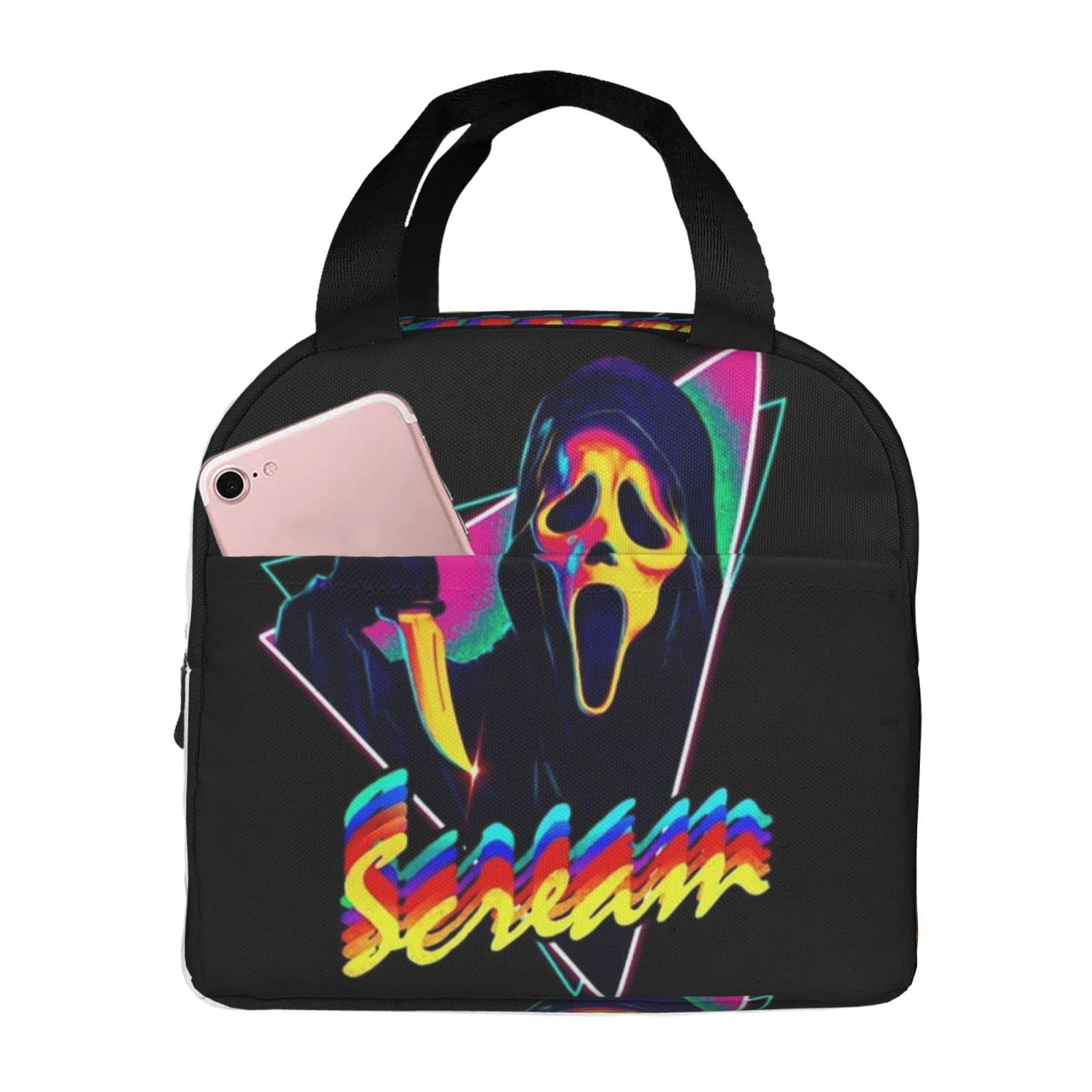 Wushxiao Movie Scream Theme Horror Lunch Bag Teen Reusable Cute Lunch Box Insulated Tote Bag Office Outdoor Picnic Camping, Black, One Size