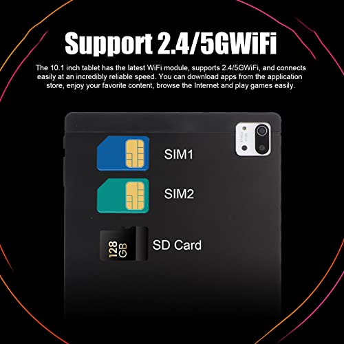 UPQRSG 10.1 Inch Tablet, Octa Core CPU Tablet, 2.4G 5G WiFi Front 5MP Rear 13MP Calling Tablet, 1920x1200 IPS HD Display PC Tablet, 6GB 128GB Tablet 100‑240V Black(US)