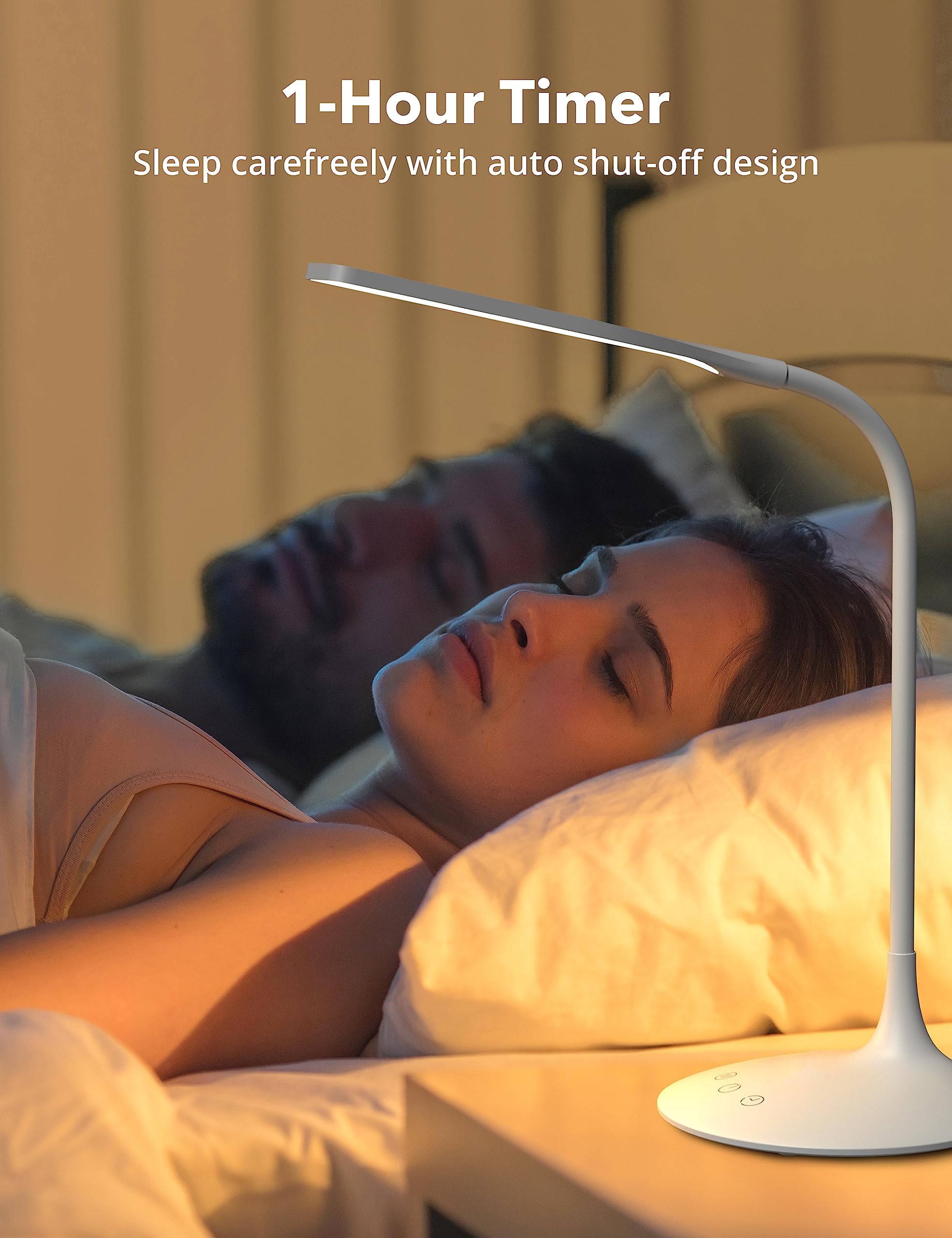 soysout LED Desk Lamp, Gooseneck Table Lamp, Dimmable Office Reading Lamp with Smooth Brightness Adjustment, Touch Control, Memory Function, White