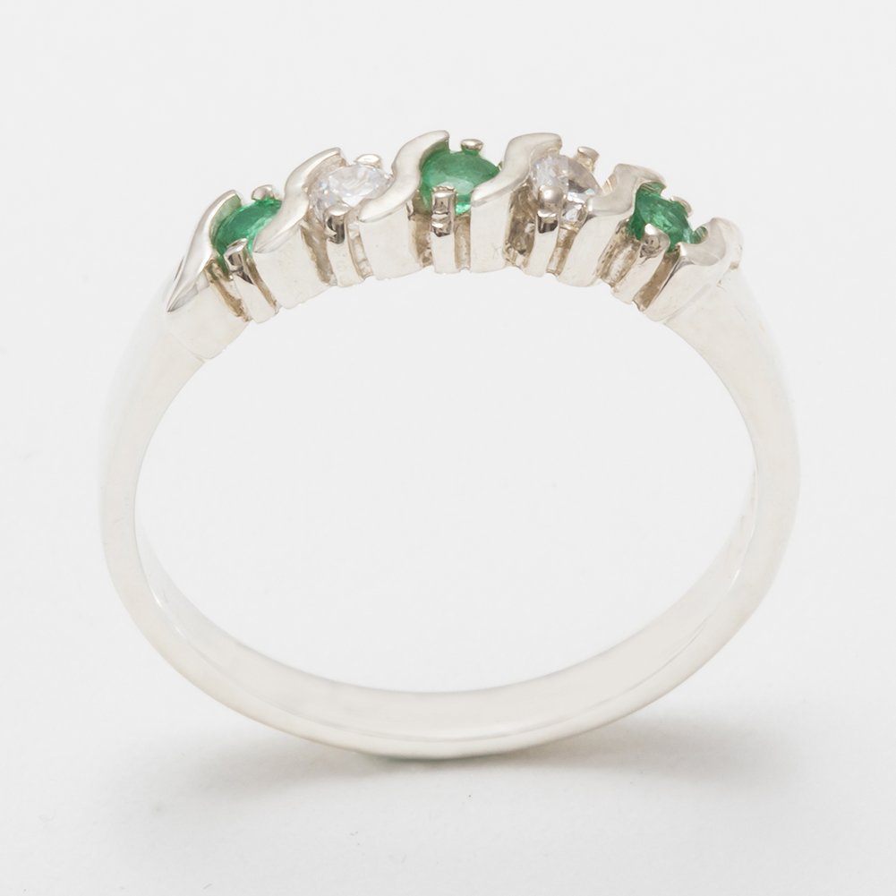Solid 925 Sterling Silver Real Genuine Emerald & Cubic Zirconia Womens Eternity Band Ring - 7 - Size 7