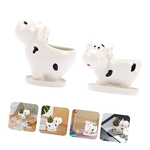 Yardwe 2 Sets Vase Desktop Office for Holder Table Home Cactus Flower Drainage Shape Ceramic Pot of Collectible Year Outdoor Decor Tiny Bonsai Cute Shaped Planter Gardening Container