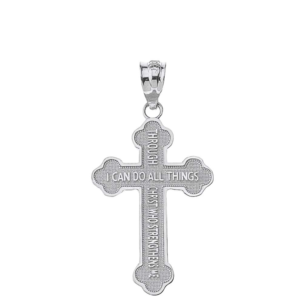 Sideways Crosses Fine 925 Sterling Silver Philippians 4:13 Bible Verse Orthodox Cross Pendant
