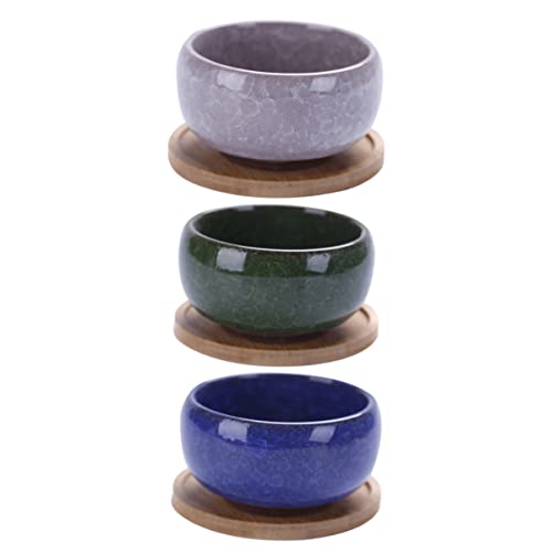 Yardwe 3 Sets Balcony Table and Pot Desk Container Cup Garden Hole Flower Style Containers Green Modern Round Gardening Bonsai Trays Greenhouse Tray Nursery Vintage Ceramic