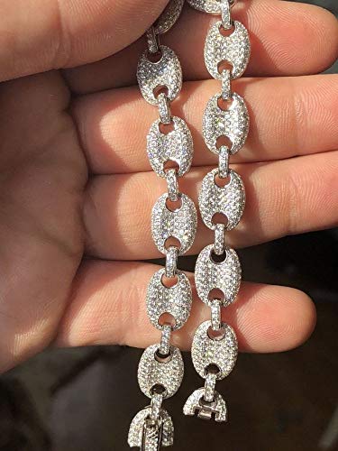 Solid 925 Sterling Silver - Iced Out Puffed Mariner Link Bracelet - Thick 12mm Wide - ICY Bust Down Bracelet (8)