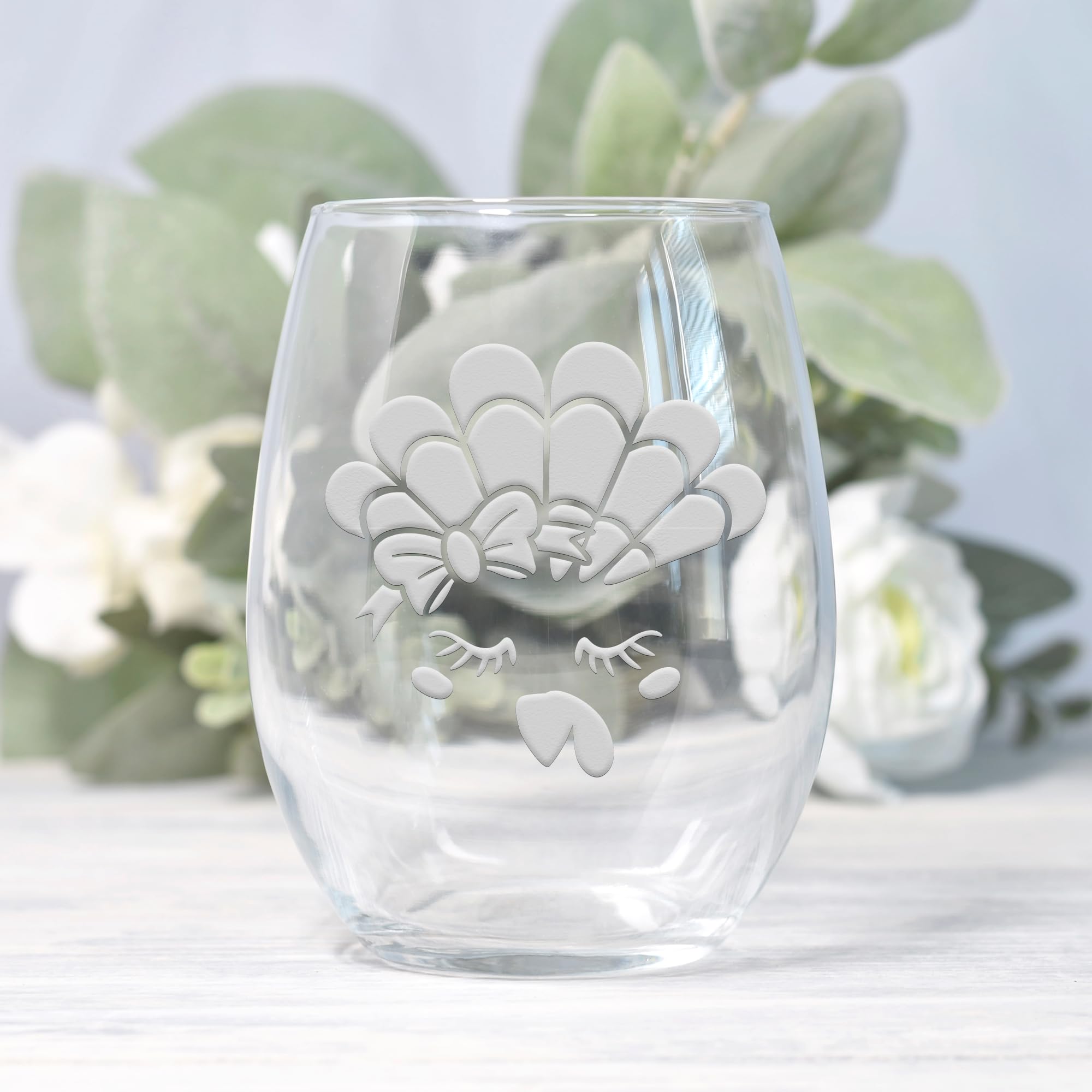 Turkey Face With Bow Stemless Wine Glass - Turkey Gift, Fall Gift, Autumn Gift, thanksgiving Gift, Turkey Wine Glass, Fall Wine Glass