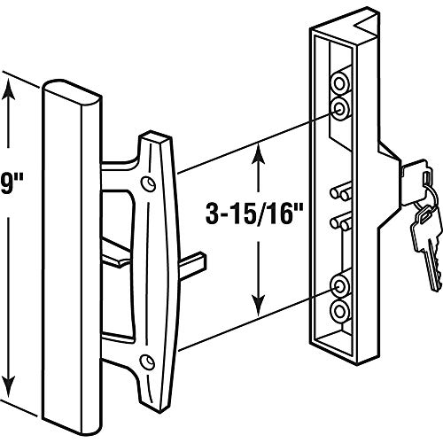 Prime-Line C 1316 Patio Door Handle Set, 3-15/16 In., Diecast, Wood Pull, White, Mortise, Keyed (Single Pack)