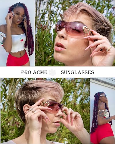 Pro Acme Y2K Rimless Sunglasses Womens Wrap Around Star 2000s Trendy Visor Shield Shades Oversized Fashion Frameless Glasses UV400(White/Gradient Silver)