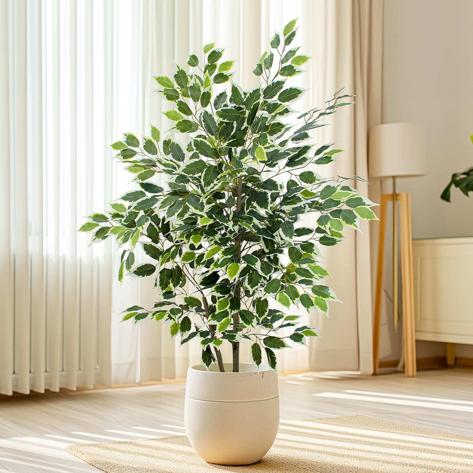Yepdin Artificial Ficus Tree,5 FT Large Fake Tree for Home Decor Indoor & Outdoor Tall Fake Plant Suitable for Living Room,Decorative House and Garden Decor