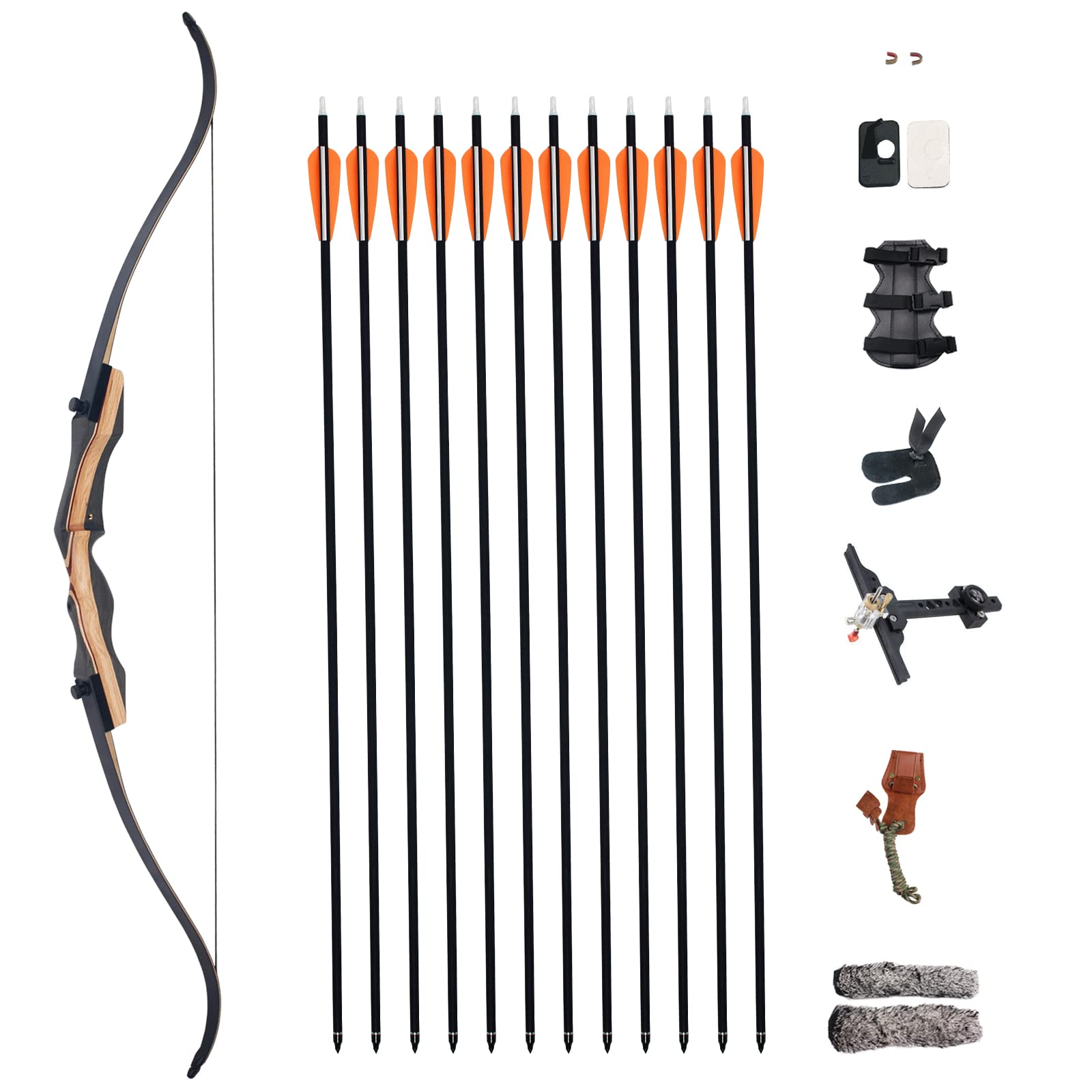 TBOW 62" Takedown Recurve Bow 25-60LB Adult Archery Competition Athletic Right Hand Archery Kit for Outdoor Training Hunting Shooting(45Lbs)