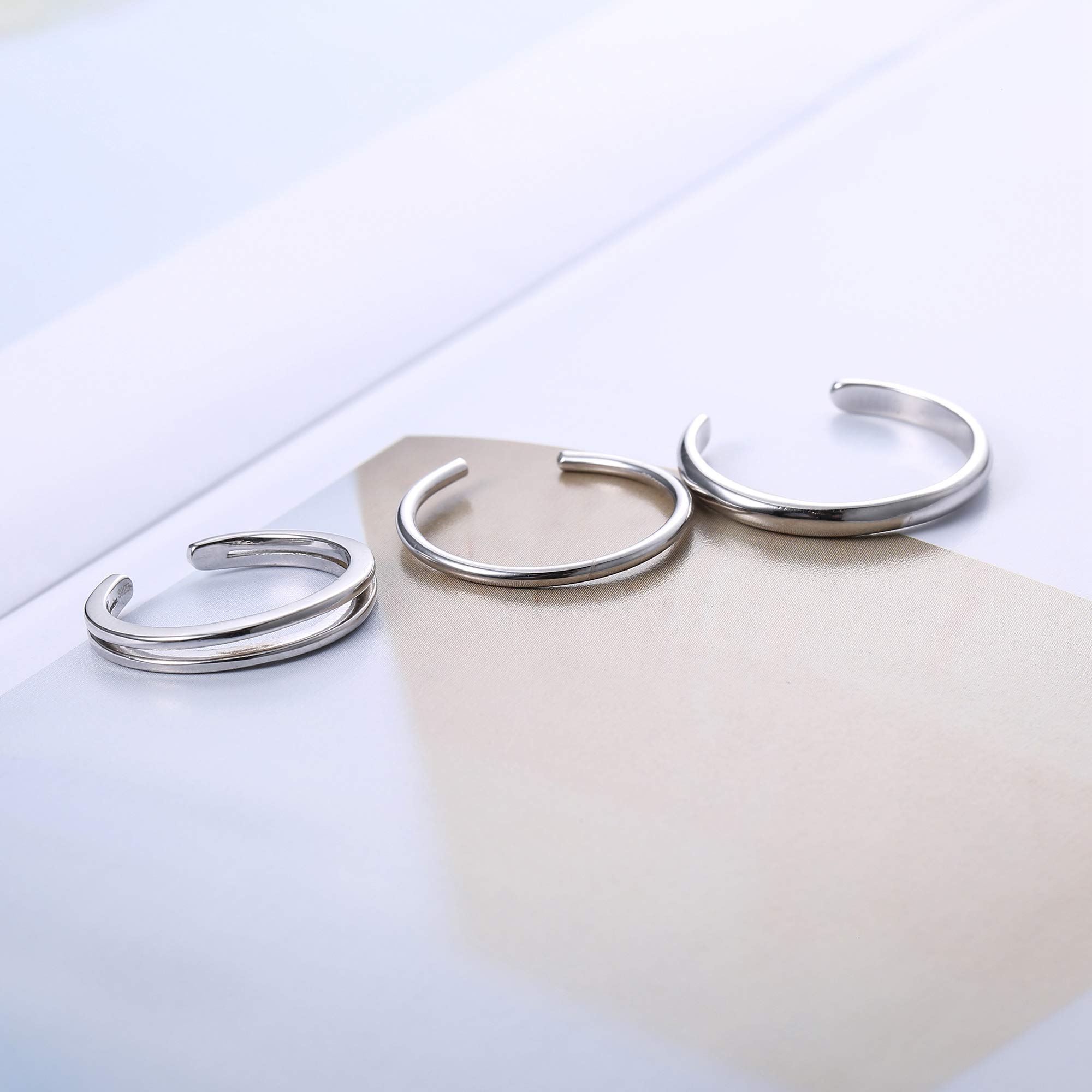 Sllaiss 3PCS 925 Sterling Silver Toe Rings for Women Girls Simple Open Thin Band Ring Adjustable
