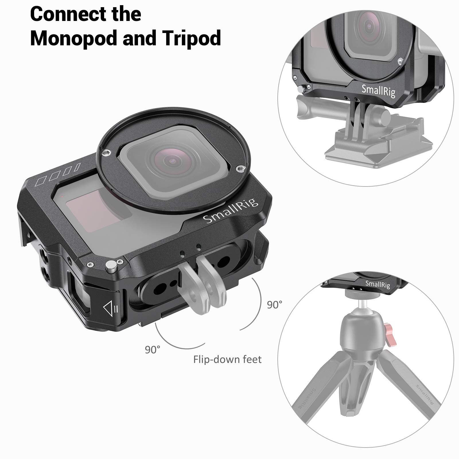 SmallRig HERO8 Vlogging Cage, Aluminum Video Cage with 52mm Filter Mount and 2 Cold Shoe Mount for Mic and Led Light for GoPro HERO8 Black CVG2505