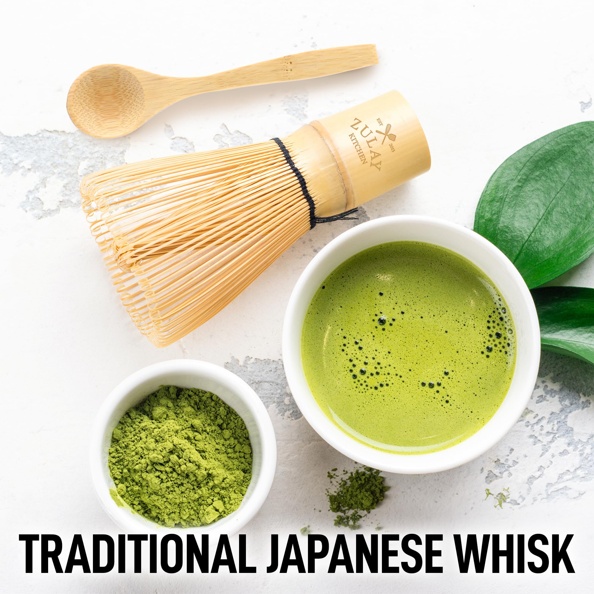 Zulay Traditional Matcha Whisk & Spoon - 100 Prong Matcha Bamboo Whisk For Ceremonial Tea Preparation - Authentic Japanese Bamboo Whisk For Matcha Tea - Matcha Tea Whisk for The Perfect Matcha