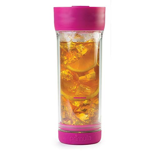 Primula Press and Go Iced Tea Maker, Travel Tumbler, Infuser Bottle, Leak-proof Flip-top Lid with Carry Loop, Dishwasher Safe, Made without BPA, 16-Ounce, Pink