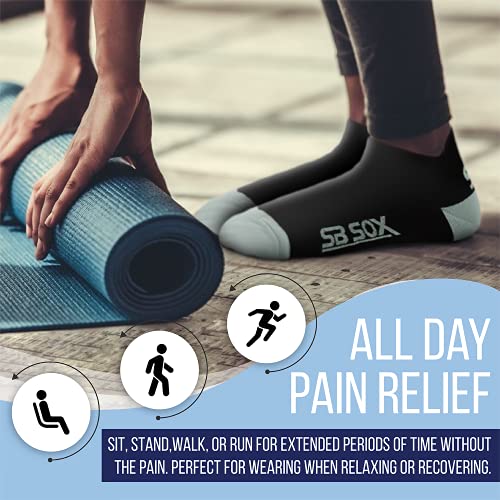SB SOX Lite Plantar Fasciitis Compression Socks (2 Pairs) for Women & Men - Lowcut Socks for Running, Athletic, Daily Use (Black/Gray, Medium)