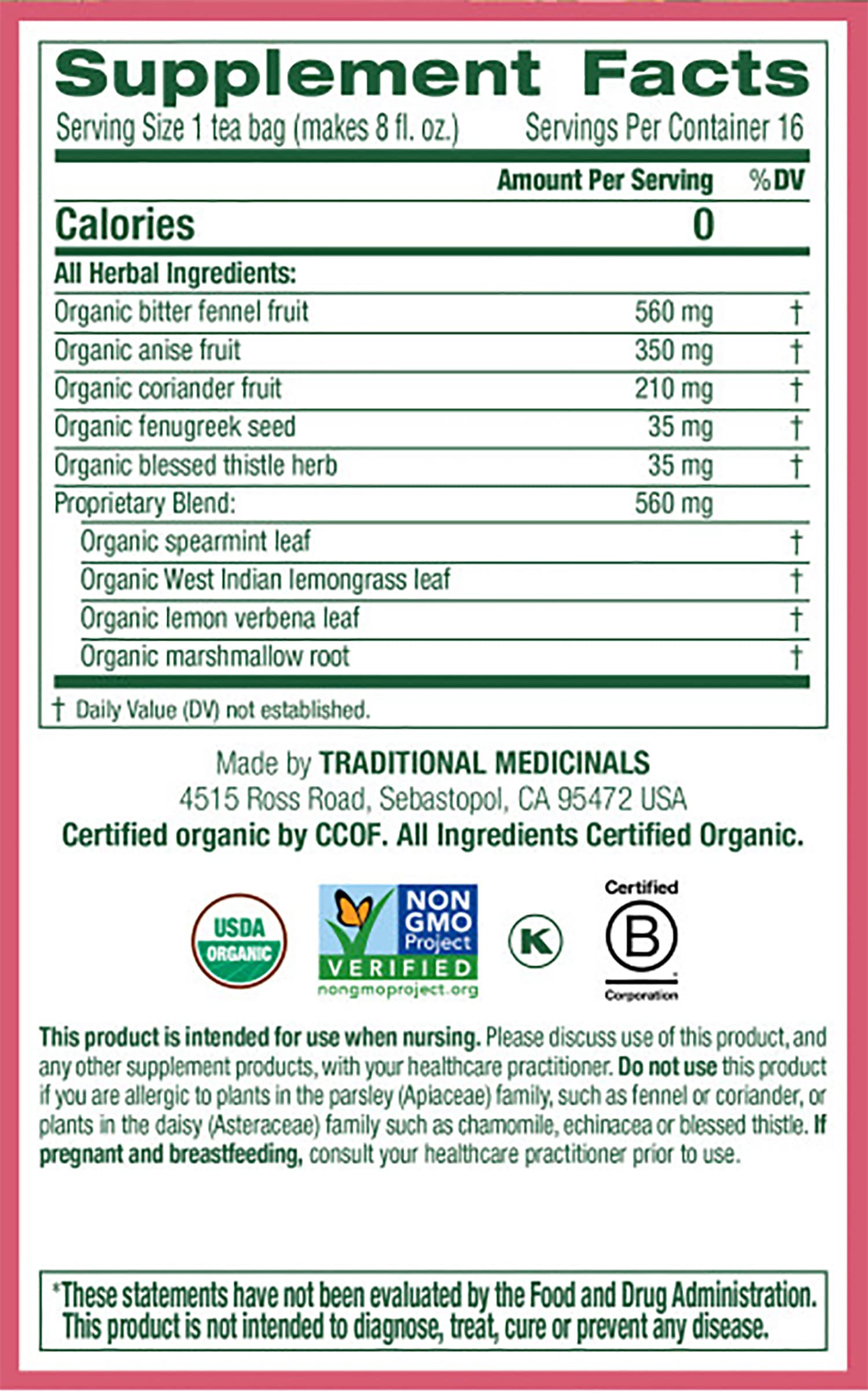 Traditional Medicinals Mother's Milk, Women's Tea, Organic, 16 CT (Pack - 3)