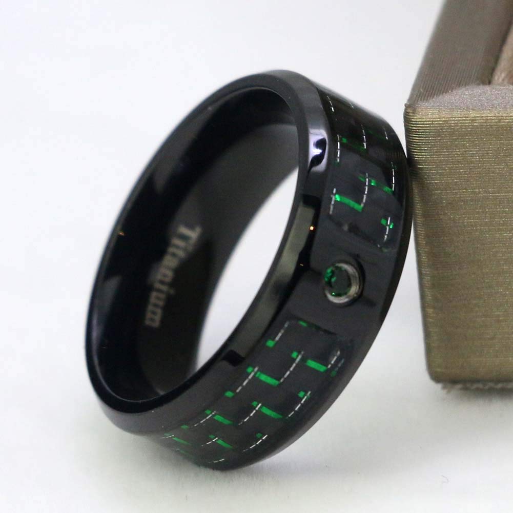 ringheart 2 Rings His and Hers Couple Rings Black Gold Filled Womens Wedding Ring Sets Princess Cut Green Cz Titanium Steel Mens Ring