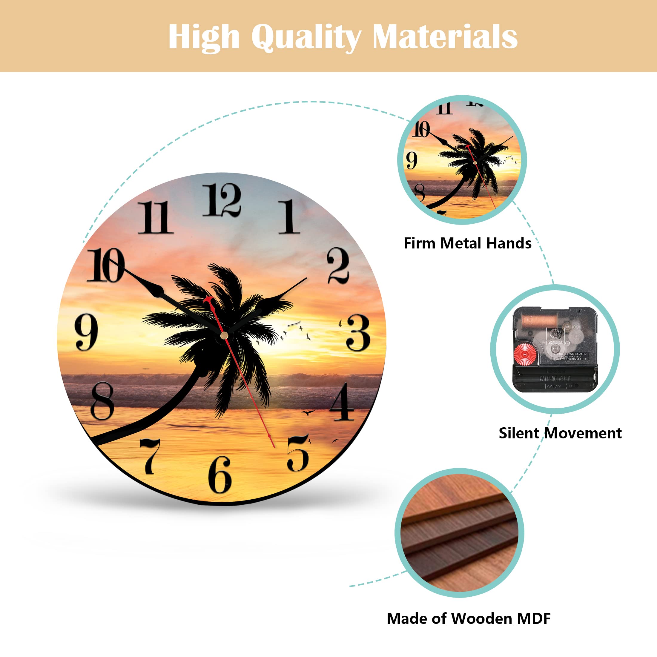 ShuaXin Home and Office Decoration Wood Wall Clock,14 Inch Ultra Big Numerals Modern Style Kitchen Wall Clock,Seascape Design Silent Quartz Wall Clock