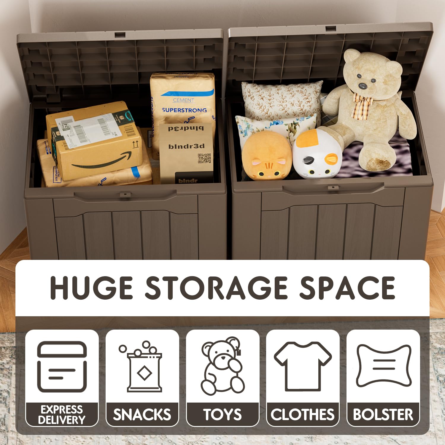 YESHOMY 117L Large Toy Box Chest Plastic Storage Bin with Lid, Durable & Sturdy Extra Big Store Organizer for Playroom, Bedroom, 1 Pack, 22.04” x 16.34” x 20.87”, Black