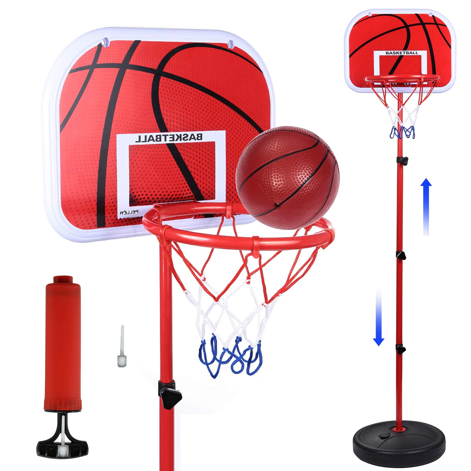 PELLOR Kids Portable Basketball Hoop Height Adjustable Stand Backboard Basketball System