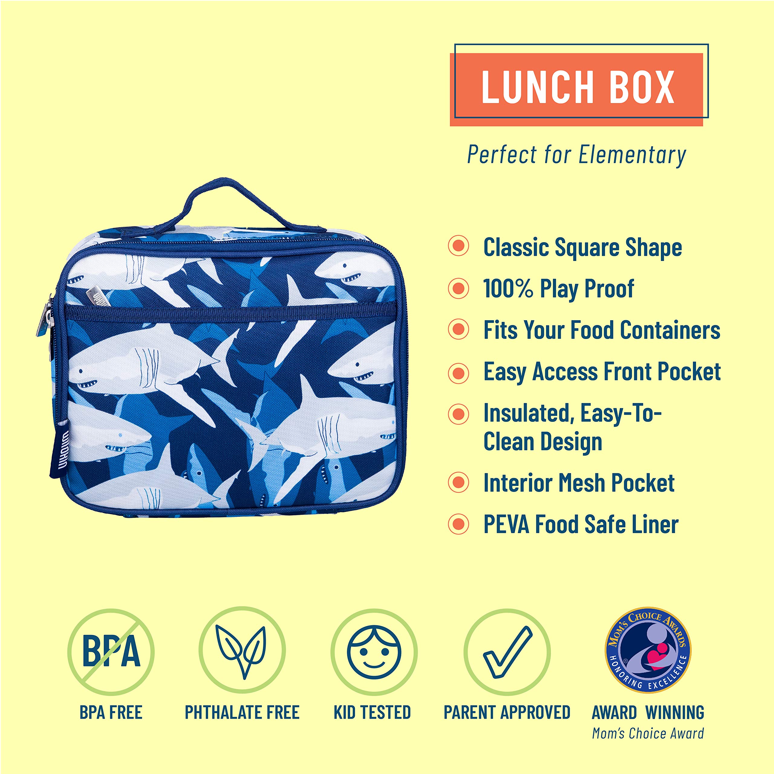 Wildkin Kids Lunch Box, 17-Inch Backpack, and Ice Pack Bundle for Organized, Fresh and Fulfilling Dishes All Around (Sharks)