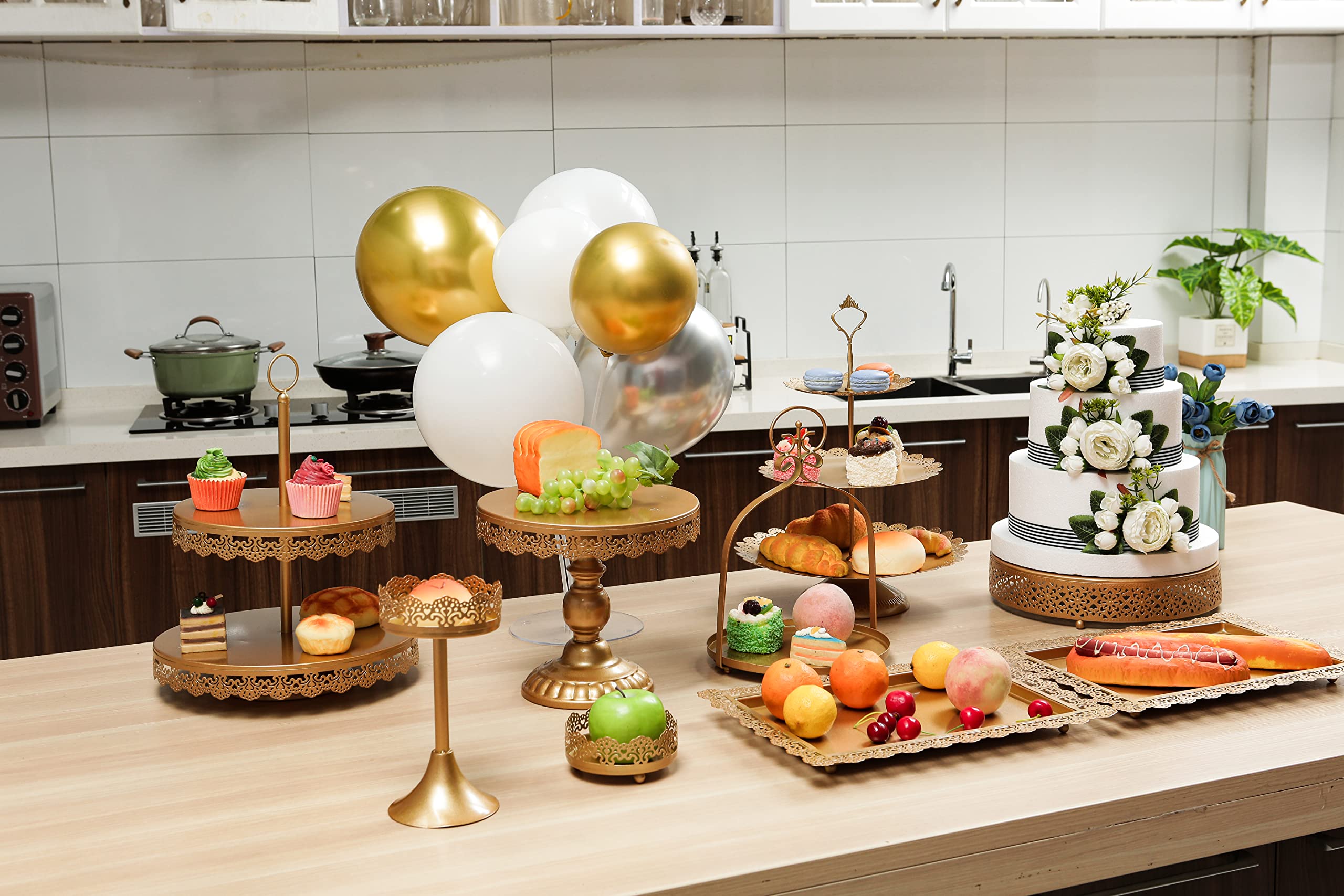 ZUMELER 9Pcs Metal Cake Stands Round Cake Stands Candy Fruite Display Plate Cupcake Serving Tower for Wedding Brithday Party Celebration Home Decoration,gold