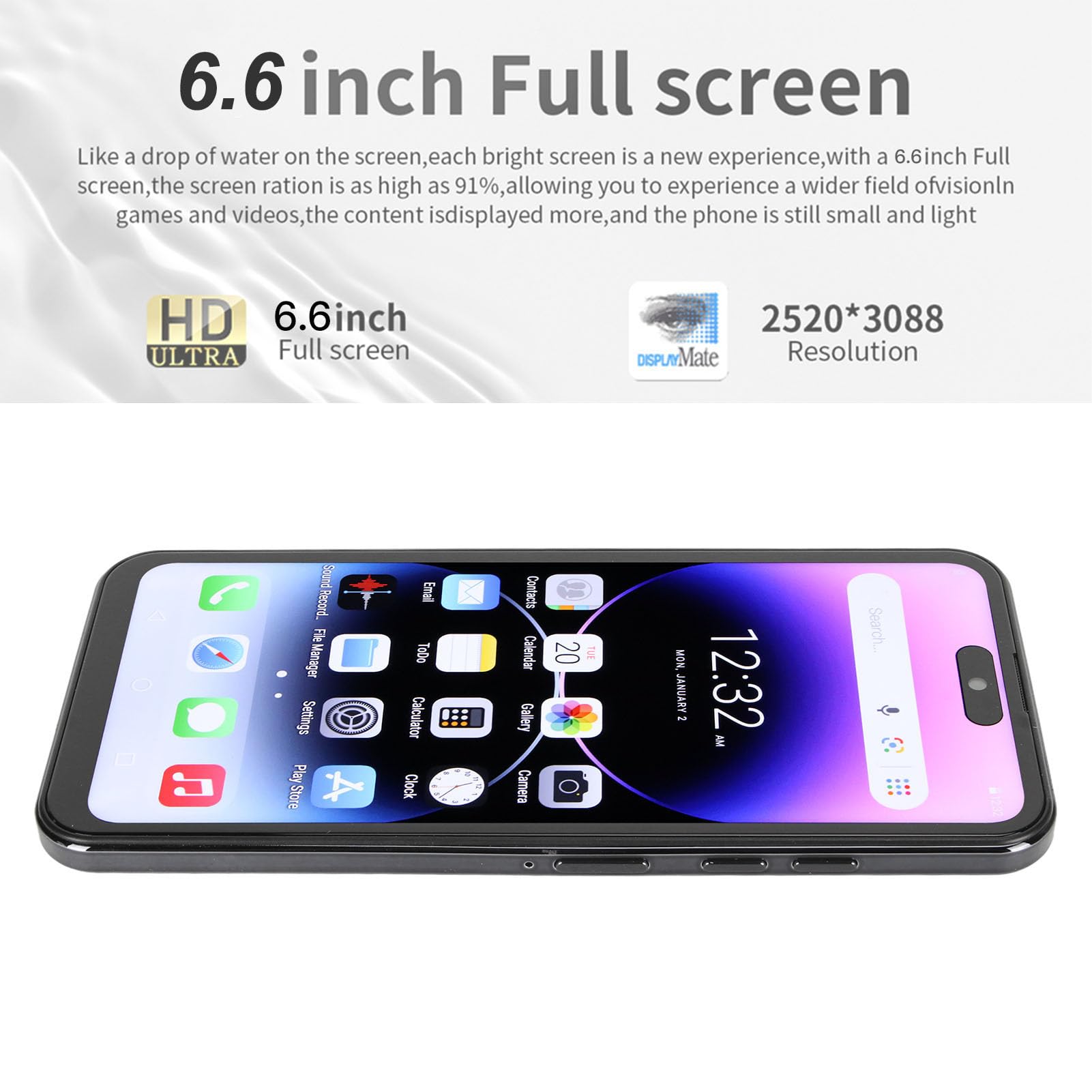 PRO4G Smartphone Unlocked, 6.6in FHD Cell Phone 8GB RAM 256GB ROM for13, Smartphone Dual SIM (US Plug)