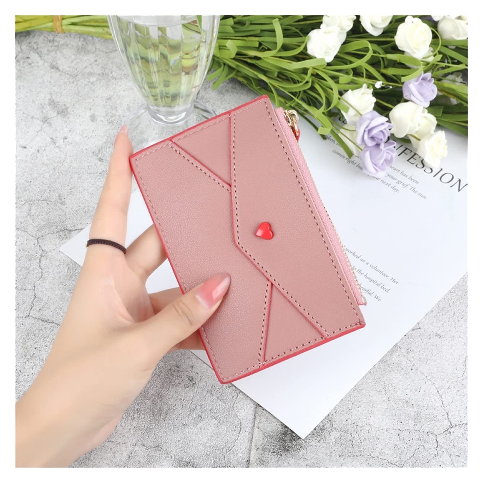 WJCCY 5pcs Women PU Leather Business Card Holders Short Mini Cute Thin Wallets Small Coin Purse Money Bag Cover Organizer Case (Color : A)